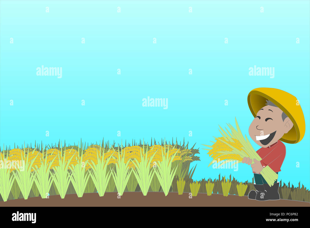 Illustration of asian rice farmer during harvest Stock Photo - Alamy