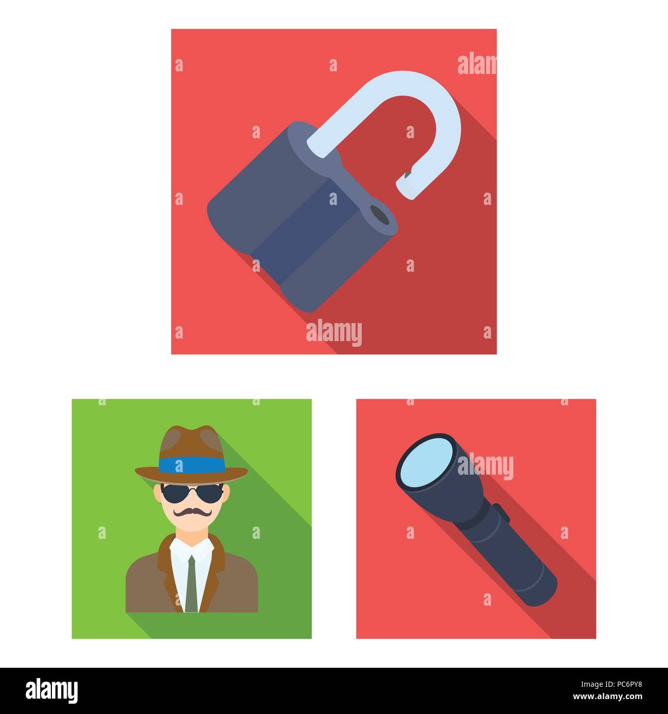Detective and Attributes flat icons in set collection for design ...