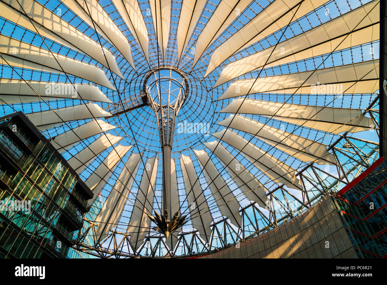 Spectacular roof of the Sony Center, a Sony-sponsored building complex ...