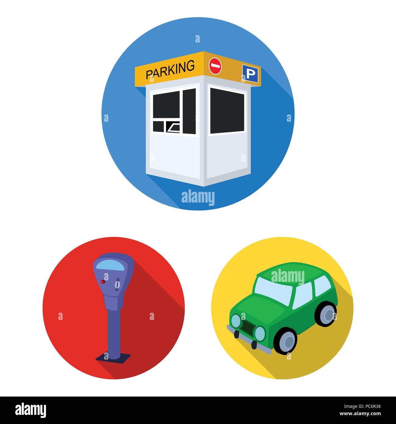Parking for cars flat icons in set collection for design. Equipment and ...