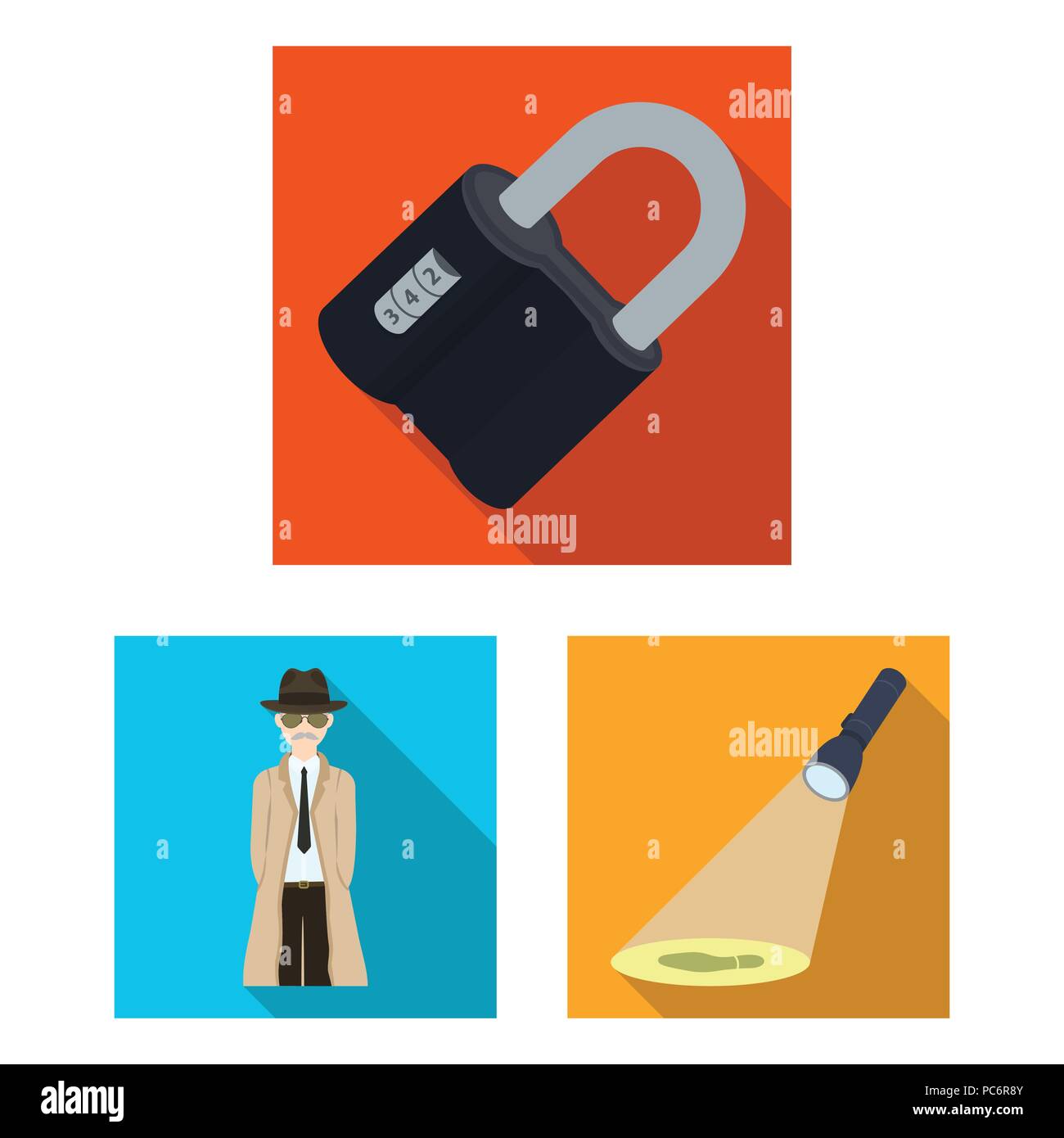 Detective agency flat icons in set collection for design. Crime and ...