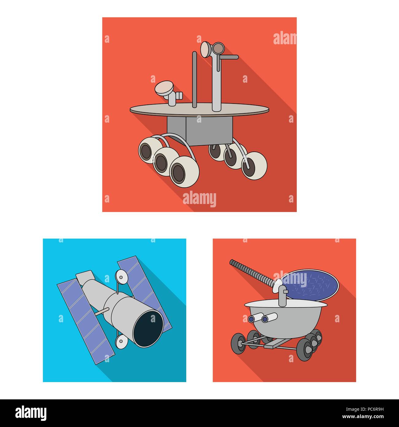 Space technology flat icons in set collection for design.Spacecraft and ...
