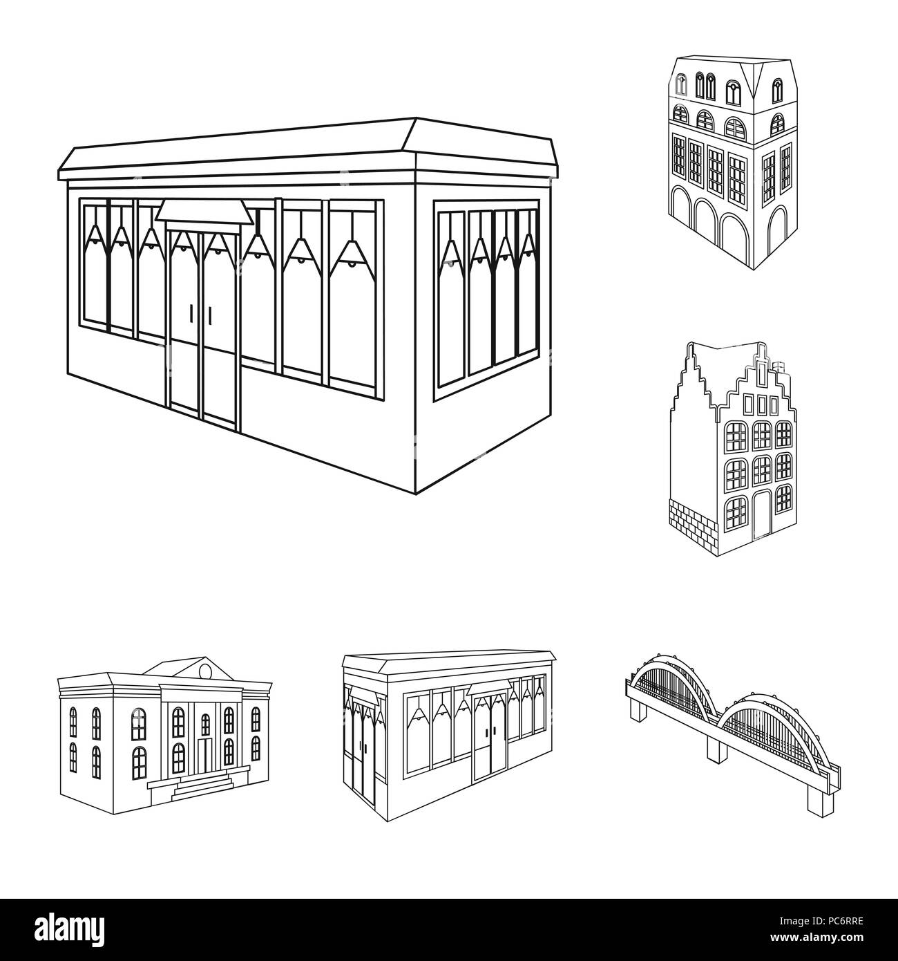 Building and architecture outline icons in set collection for design ...