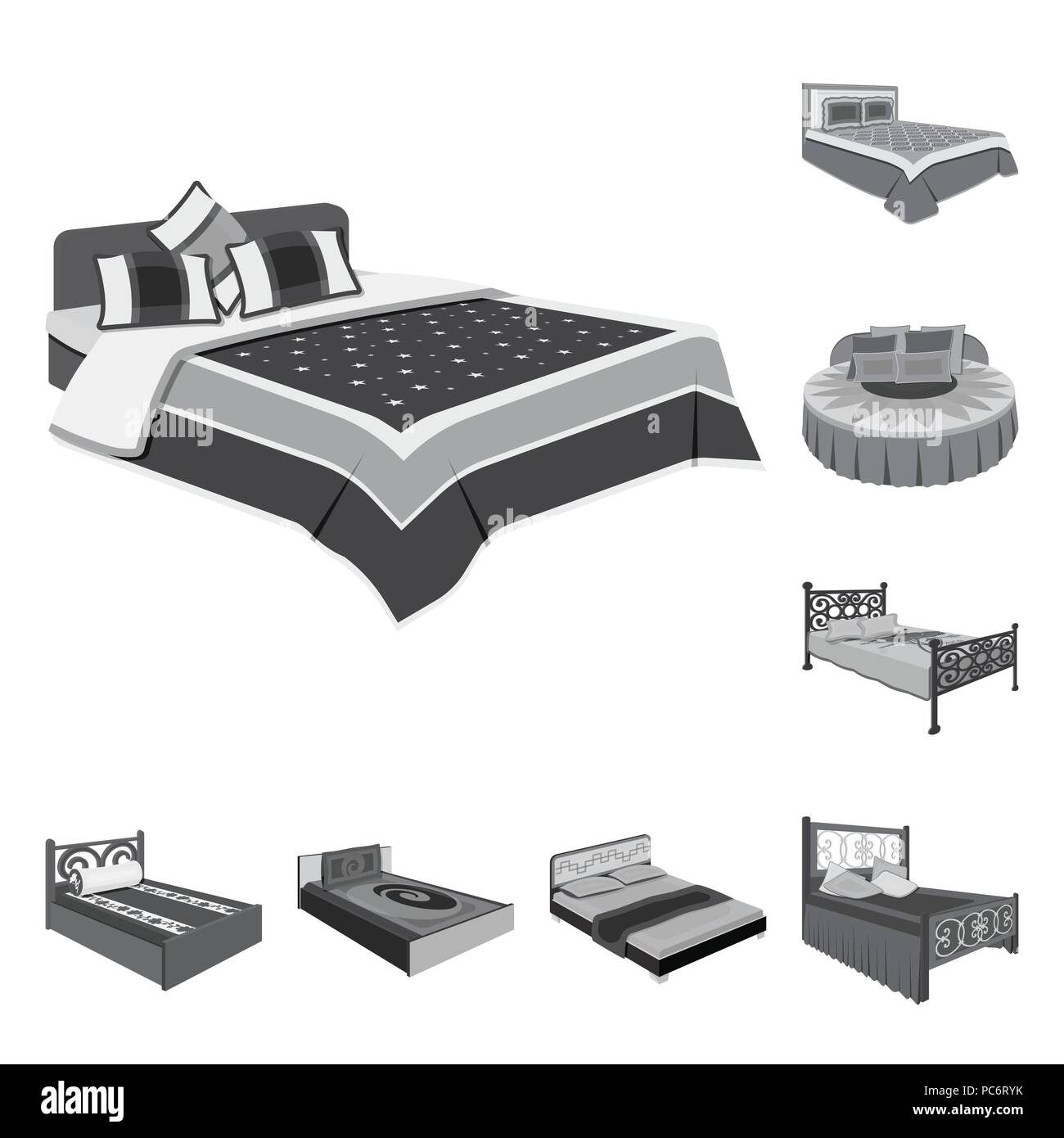 Different beds monochrome icons in set collection for design. Furniture ...
