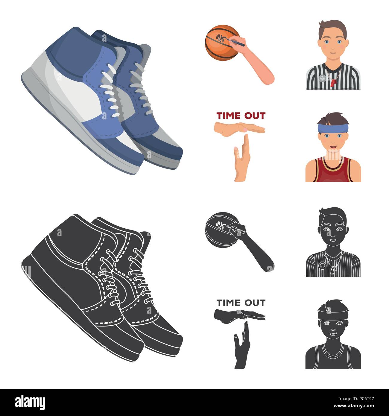 Basketball and attributes cartoon,black icons in set collection for ...