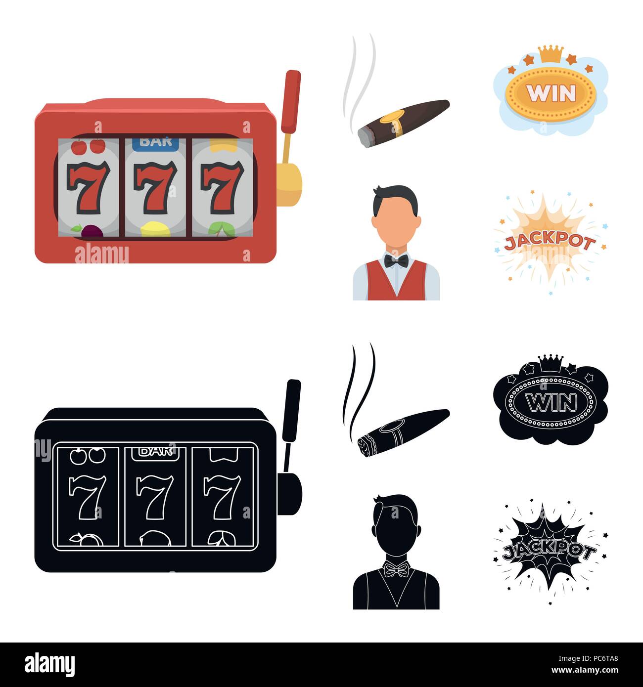 A gaming machine a one-armed bandit, a cigar with smoke, a five-star ...