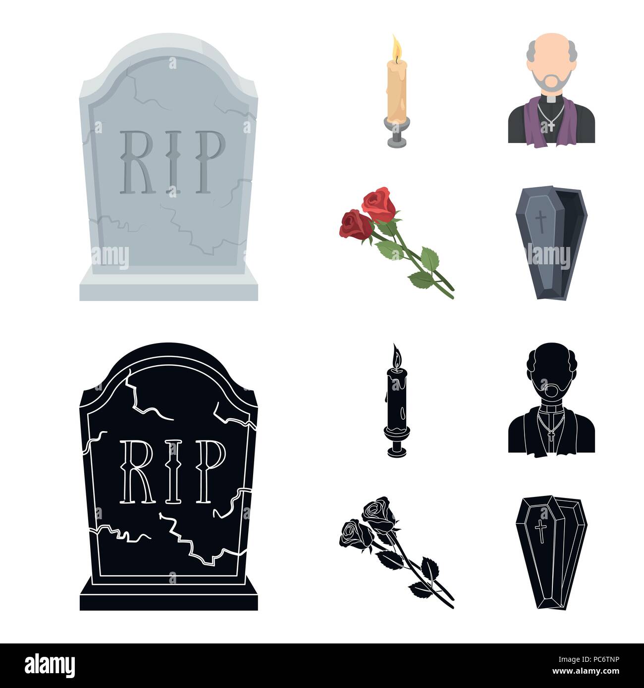 A granite tombstone with an inscription, a mourning candle, a pasteur ...