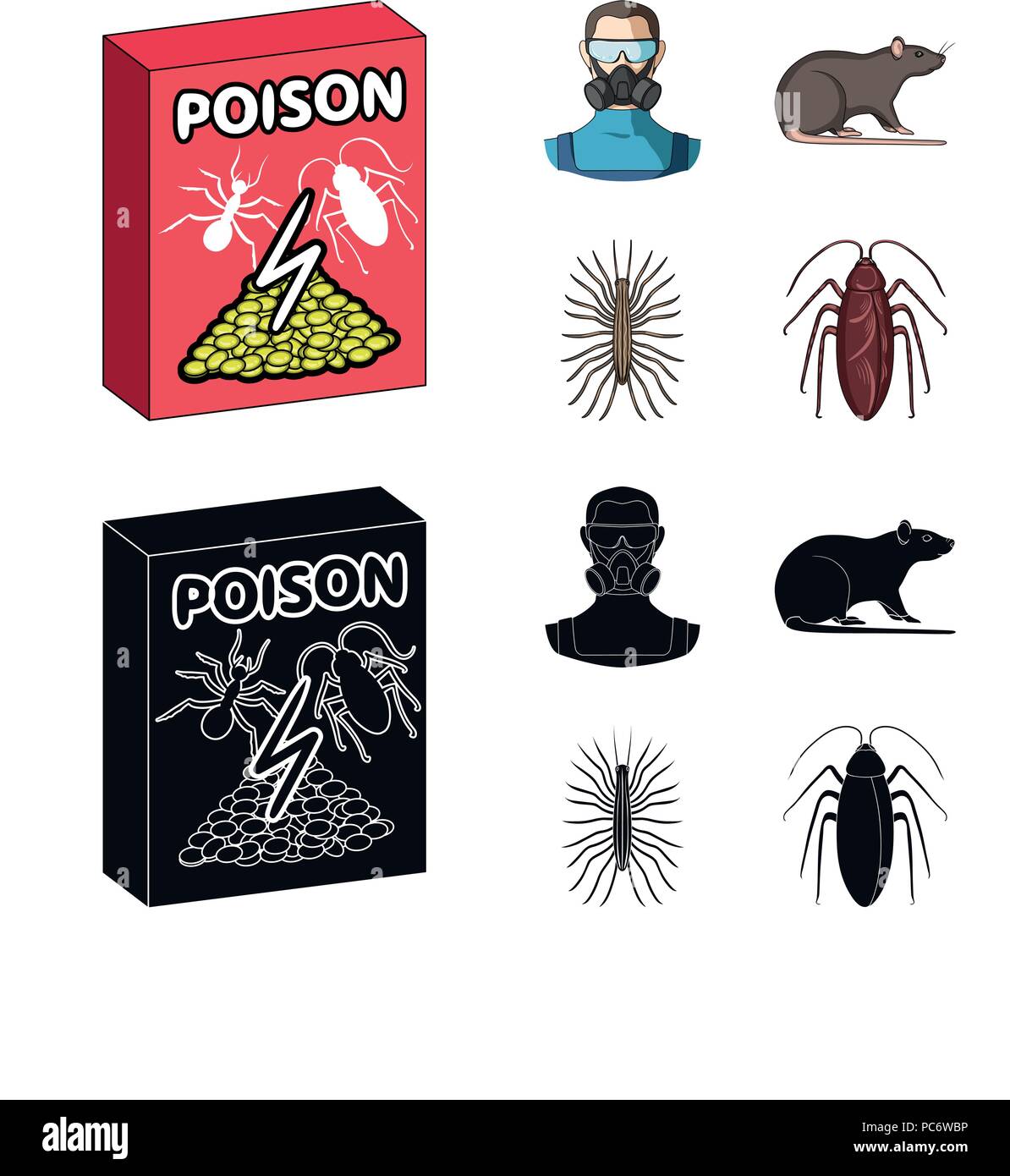 Staff, packing with poison and pests cartoon,black icons in set ...