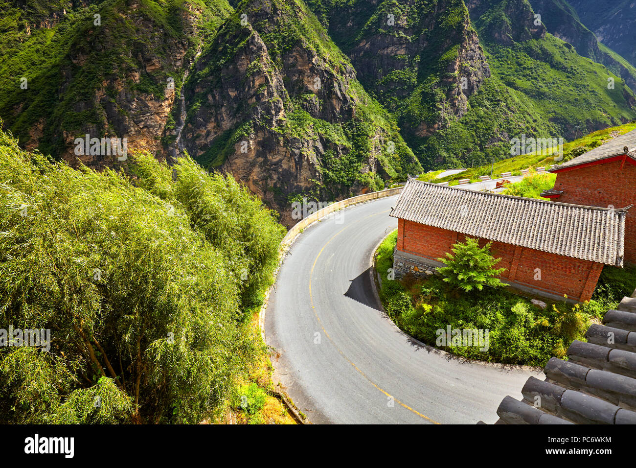 Scenic mountain road sharp turn, China Stock Photo - Alamy