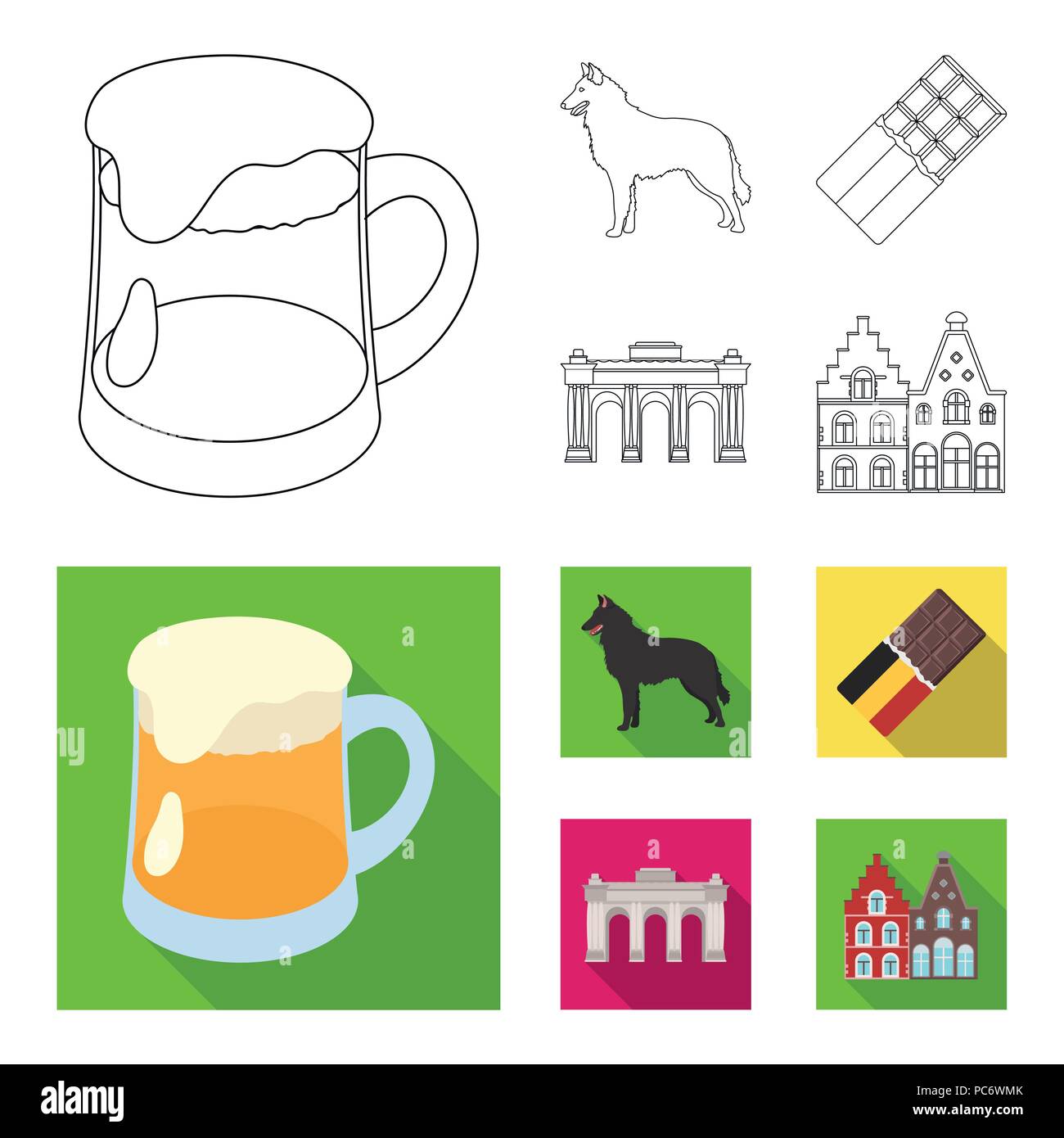 Chocolate, cathedral and other symbols of the country.Belgium set ...