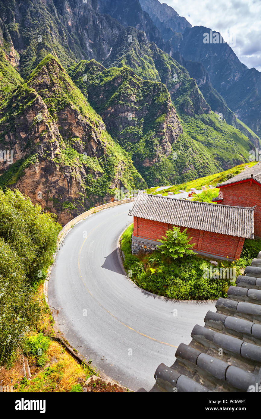 Scenic mountain road sharp turn, China Stock Photo - Alamy
