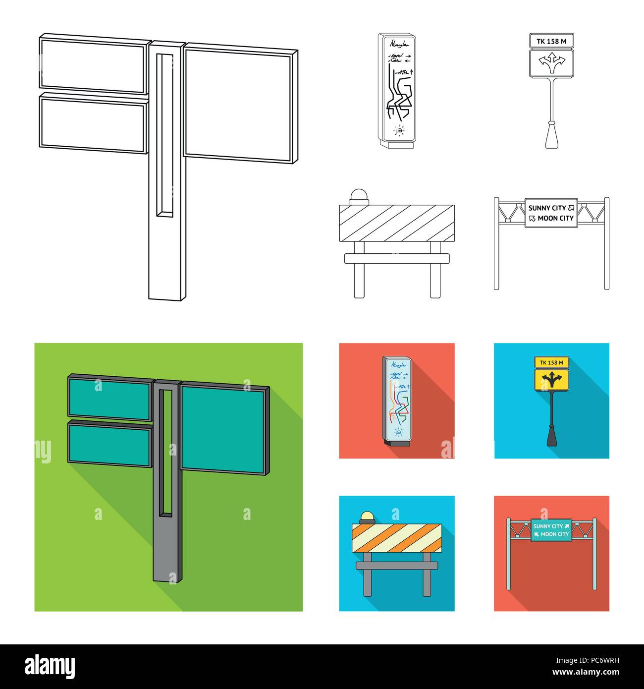 Stands and Signs and other icon in outline,flat style.Limiters of ...
