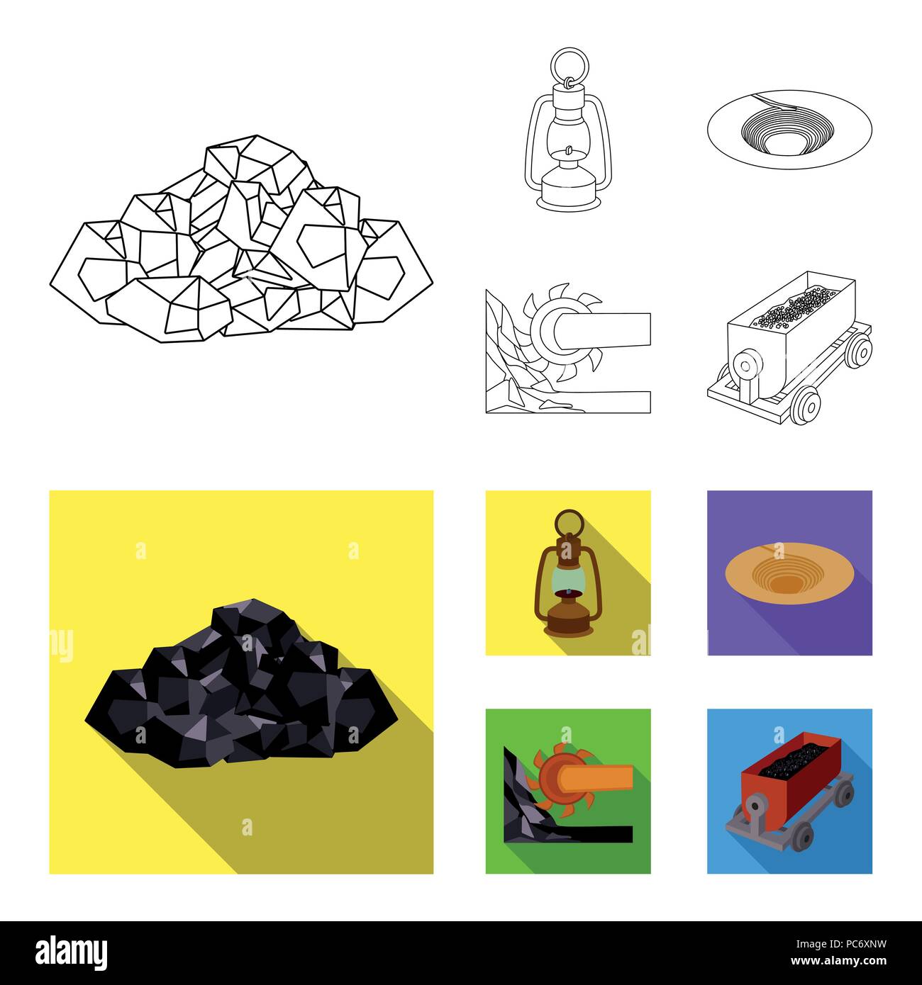A miner lamp, a funnel, a mining combine, a trolley with ore.Mining ...