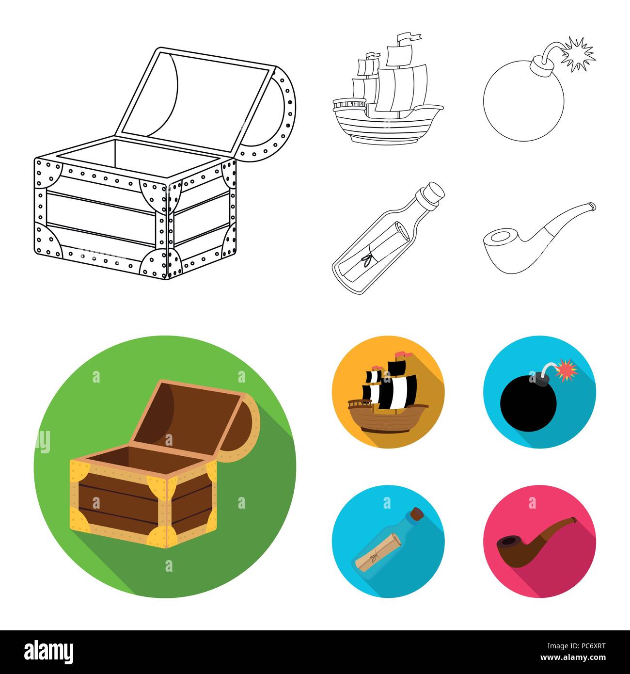 Pirate, bandit, ship, sail .Pirates set collection icons in outline ...