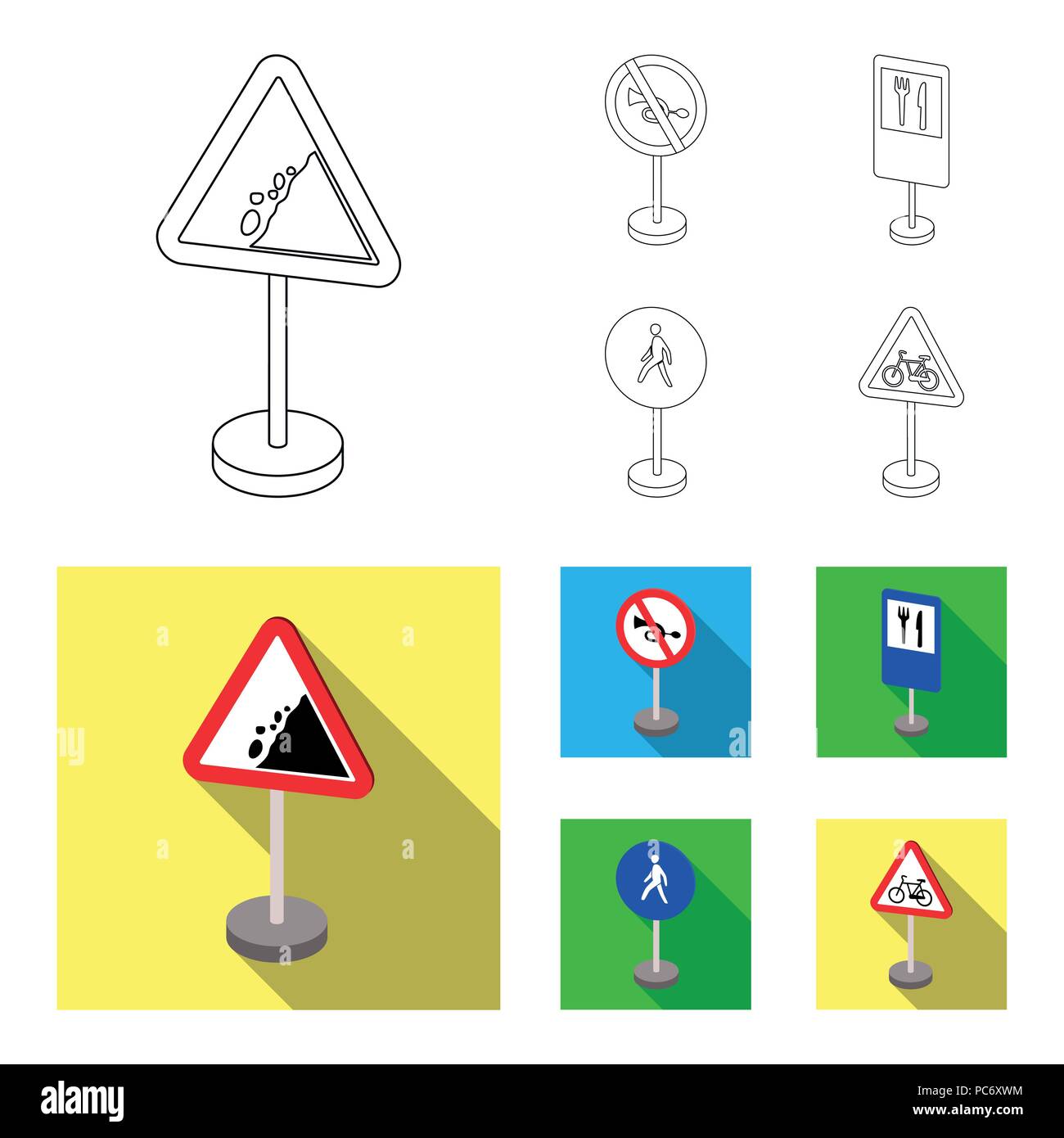 Different types of road signs outline,flat icons in set collection for ...