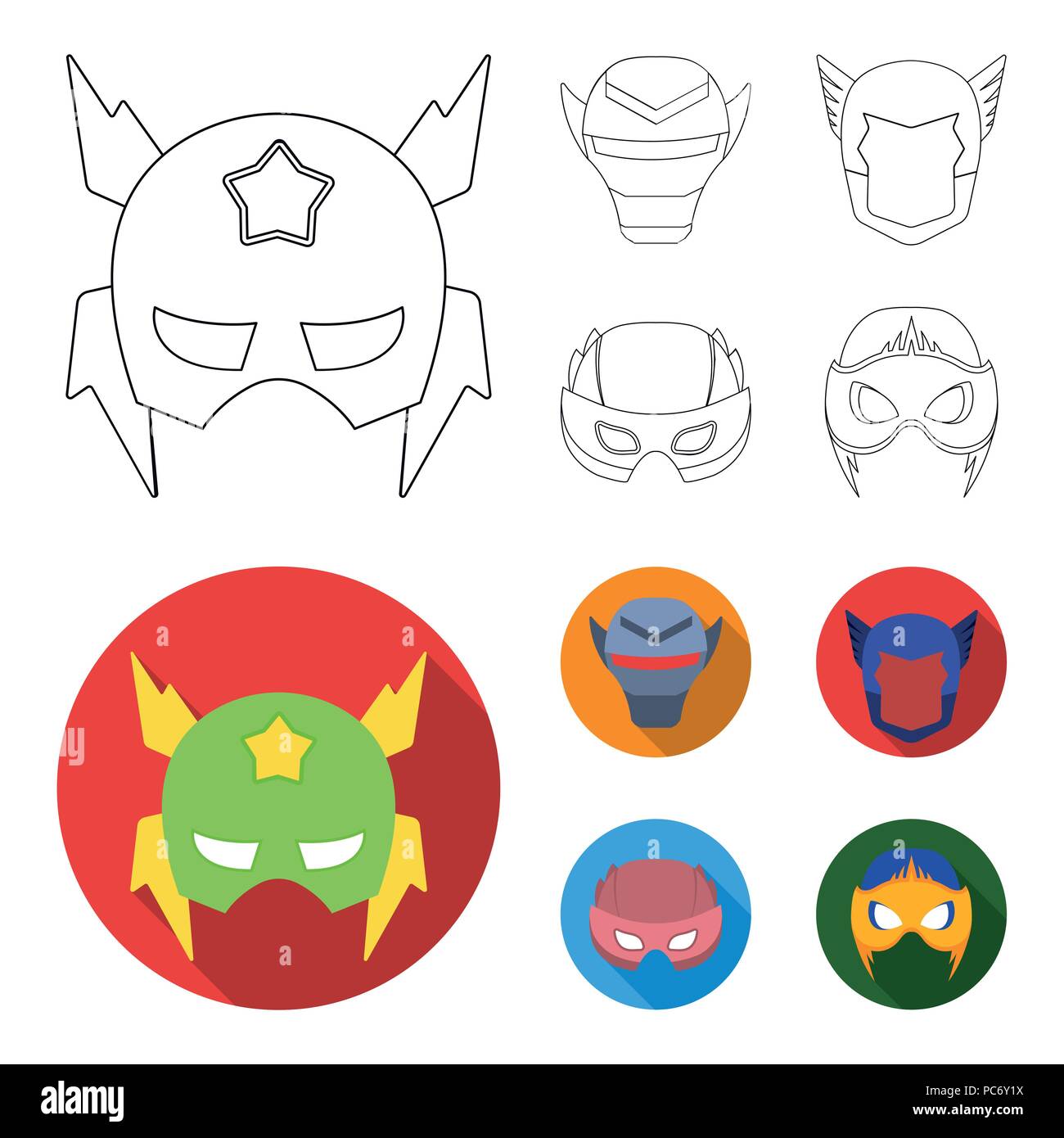 Helmet, mask on the head.Mask super hero set collection icons in ...