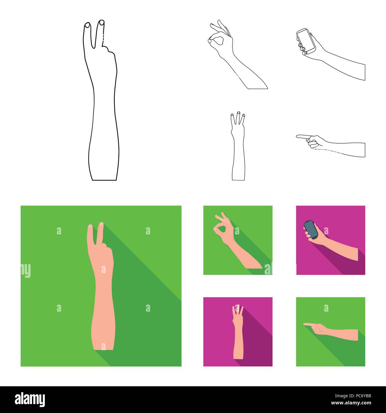 Sign Language outline,flat icons in set collection for design.Emotional ...