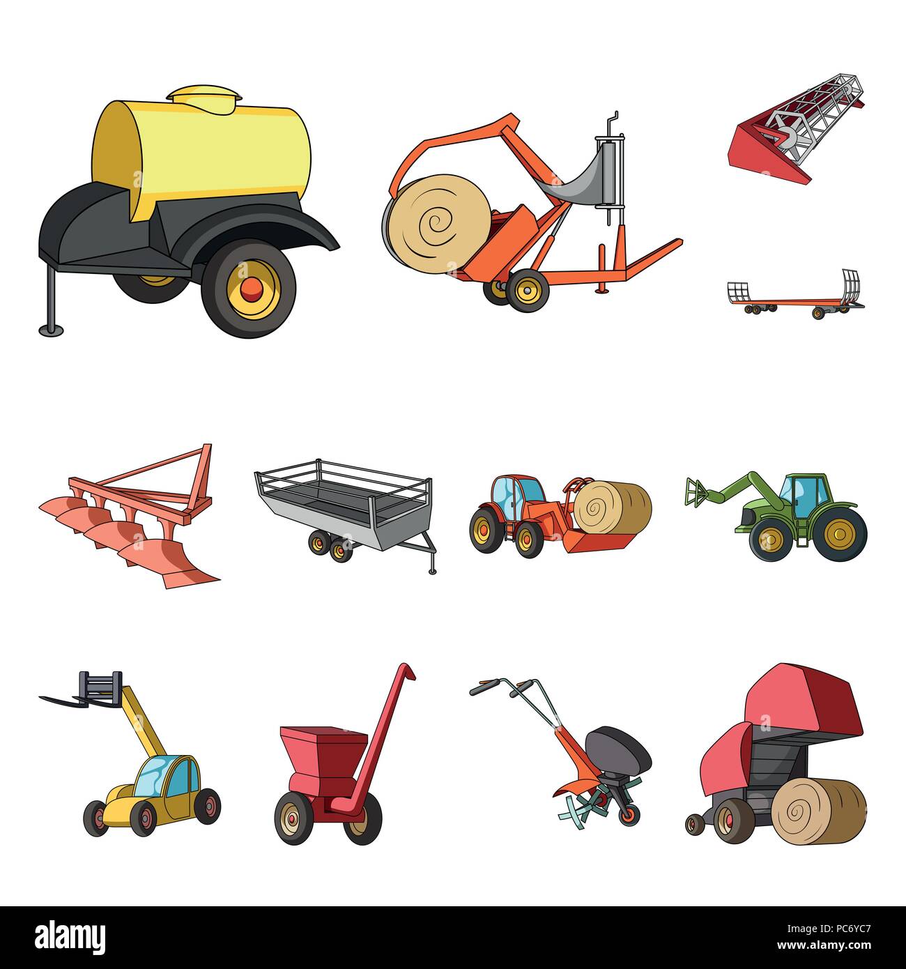 Agricultural machinery cartoon icons in set collection for design ...