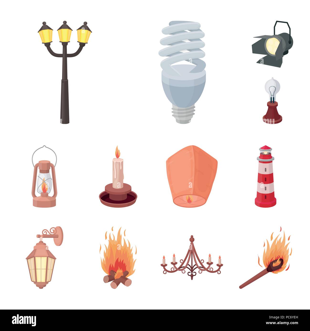 Light source cartoon icons in set collection for design. Light and ...