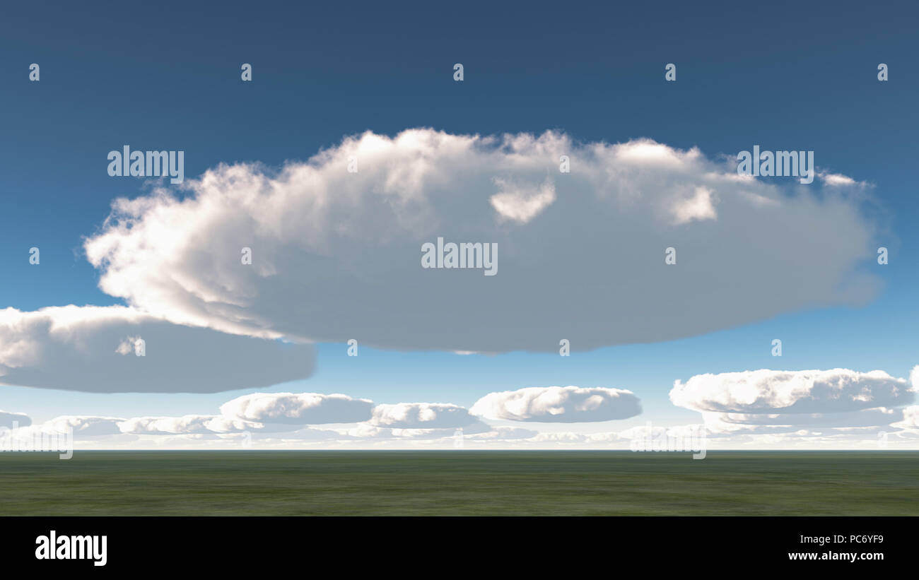 Surreal round clouds above green field Stock Photo - Alamy