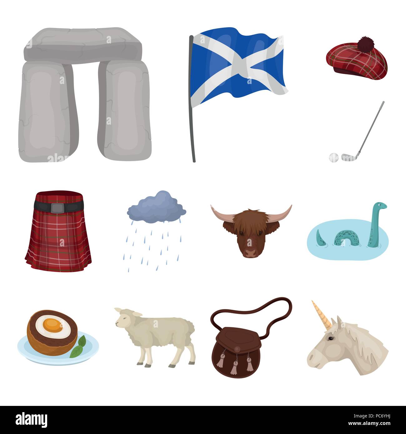 Country Scotland cartoon icons in set collection for design ...