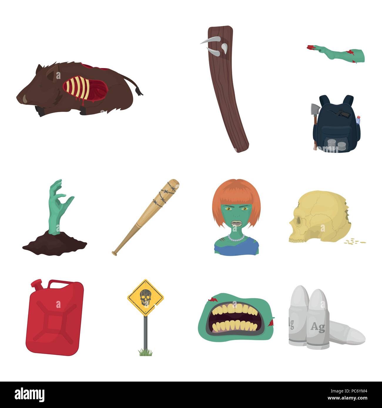 Zombies and Attributes cartoon icons in set collection for design. Dead ...