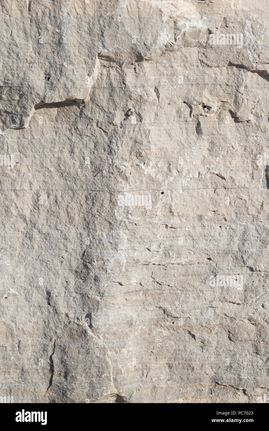 Closeup limestone rock face showing weathered strata for a geological ...