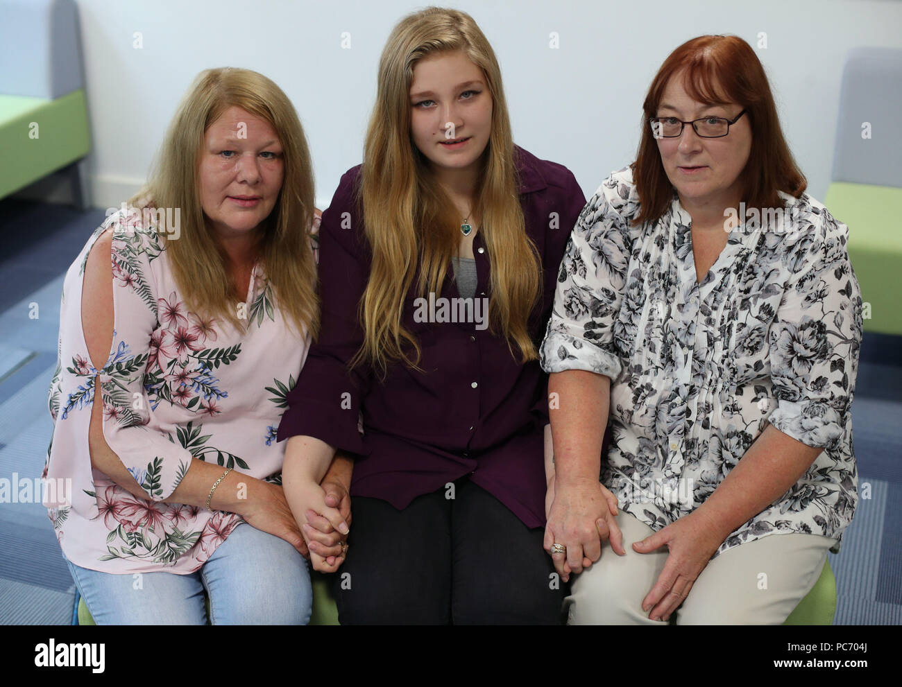 Katie Pitwell (centre) the daughter of acid attack victim Joanne Rand ...