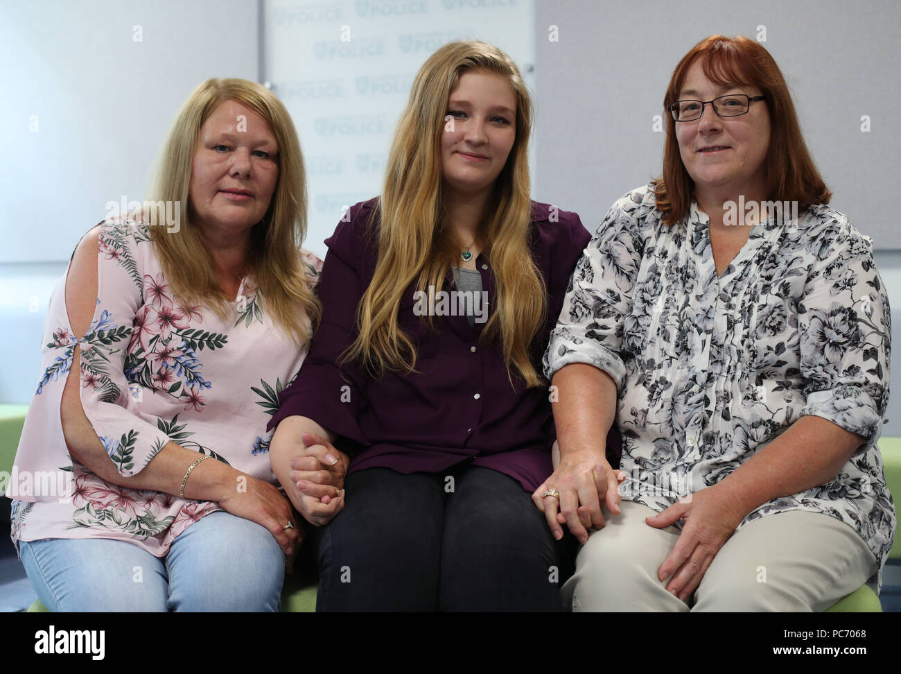 Katie Pitwell (centre) the daughter of acid attack victim Joanne Rand ...