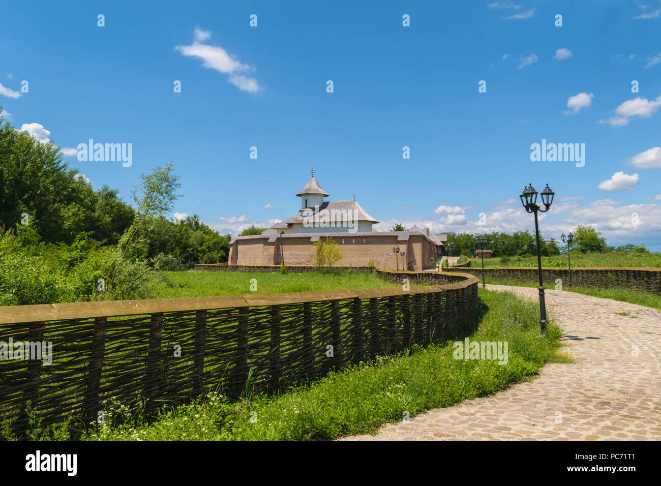 Exterior courtyard of Turnu Monastery in Targsoru Vechi near Ploiesti ...
