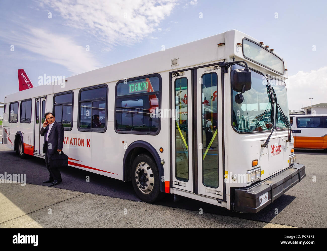 Jeju, South Korea - Sep 21, 2016. A shuttle bus waiting at Boarding ...