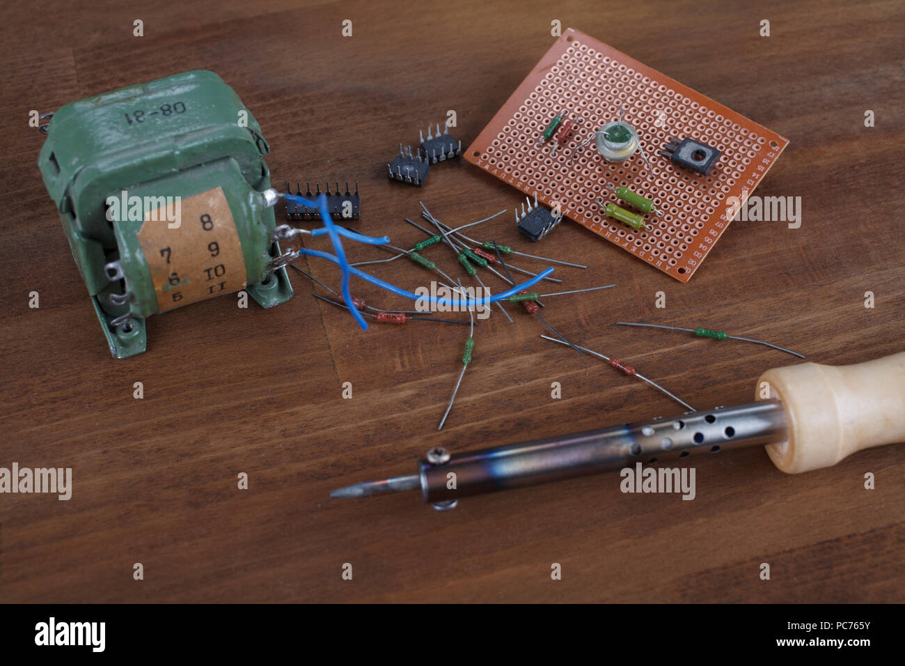 soldering iron - do it yourself concept with vintage retro electronic ...