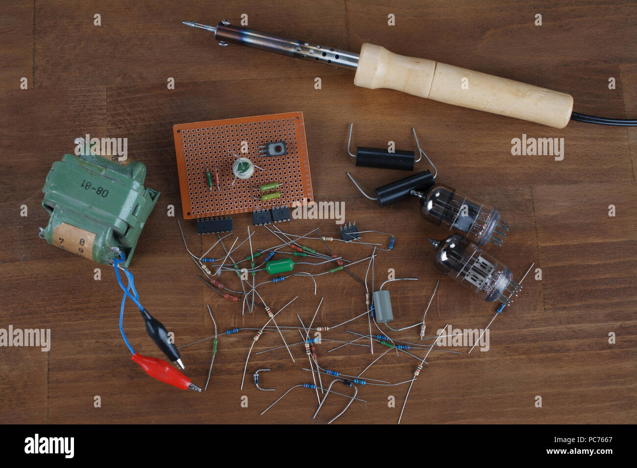 soldering iron - do it yourself concept with vintage retro electronic ...