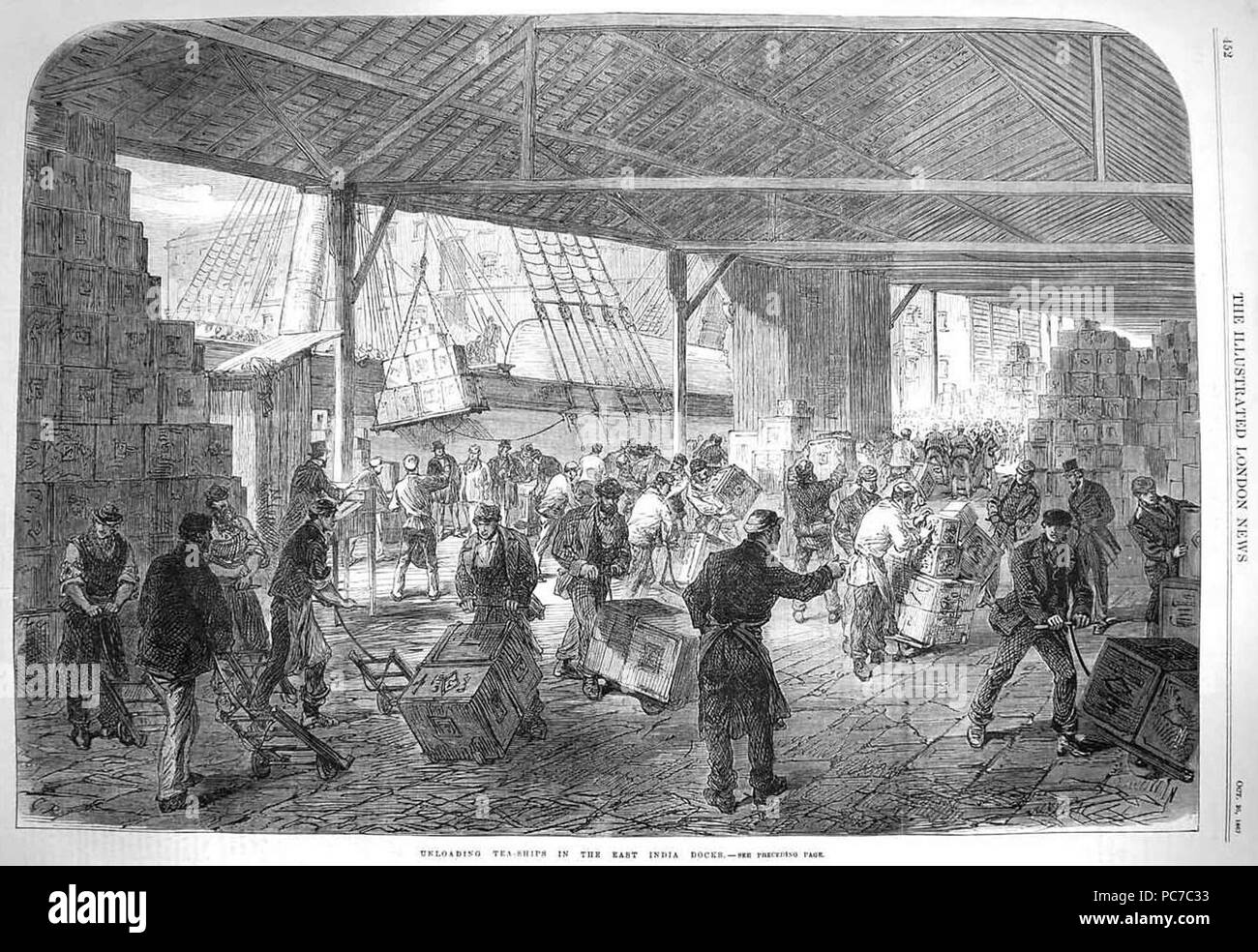 621 Unloading tea-ships in the East India docks Stock Photo - Alamy