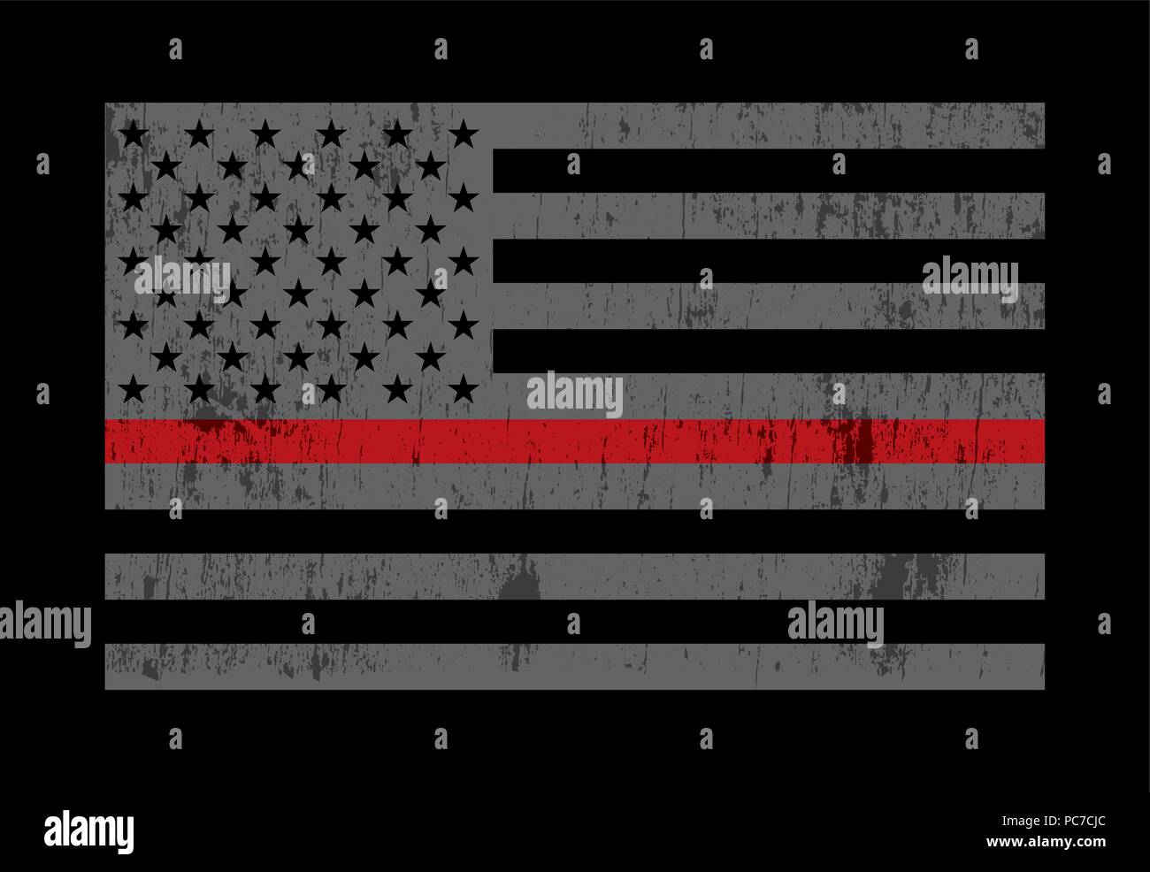 A grey American flag symbolic of support for firefighters. Vector EPS ...
