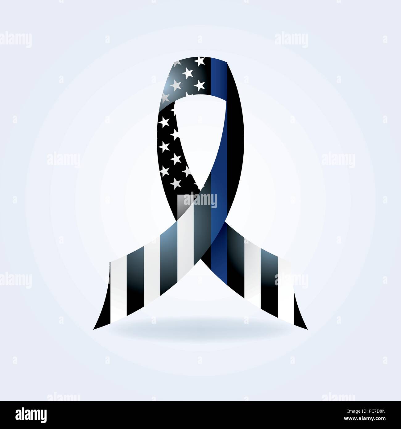 A police support flag ribbon with thin blue line illustration. Vector ...