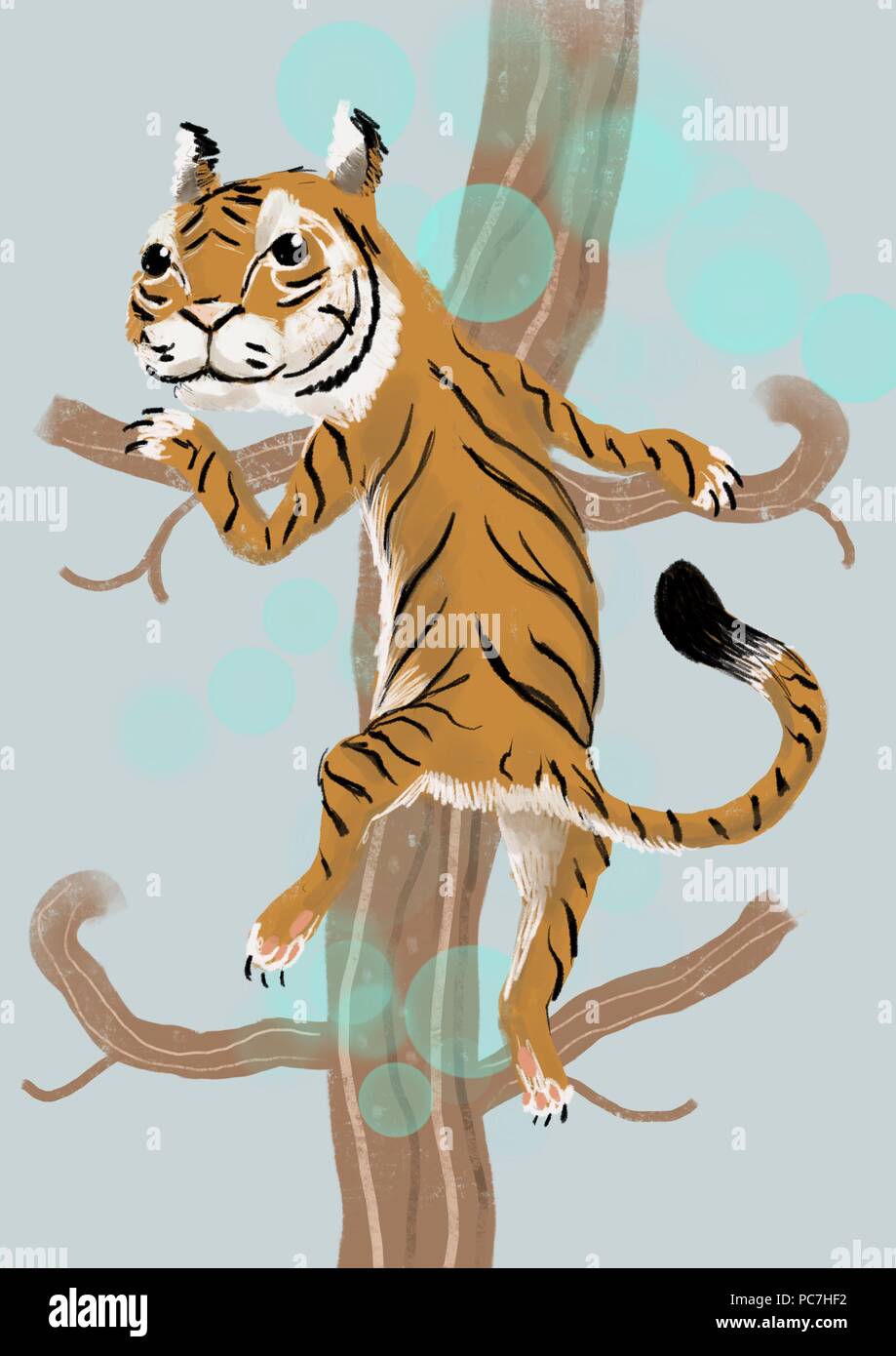tiger in a tree illustration Stock Photo - Alamy