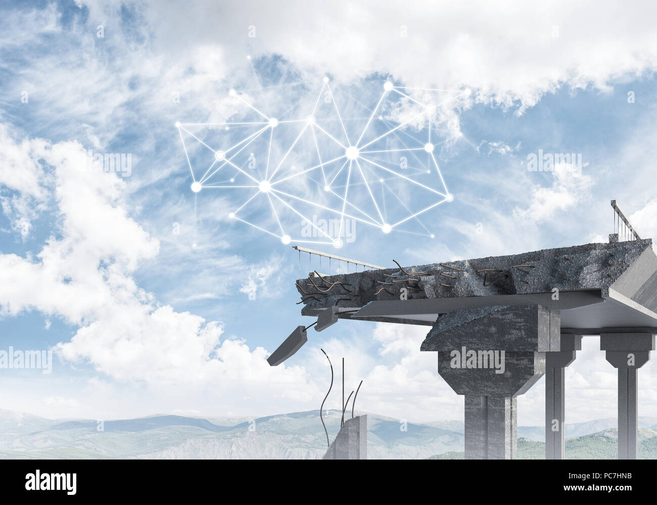 Damaged stone bridge as idea for problem and social connection c Stock ...