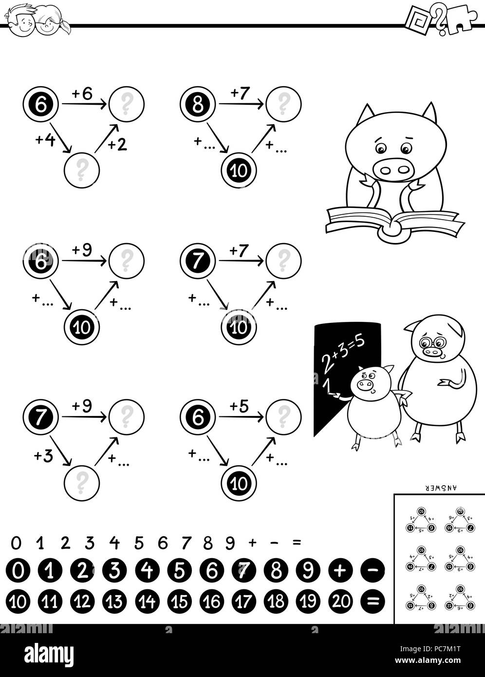 Black and White Cartoon Illustration of Educational Mathematical ...