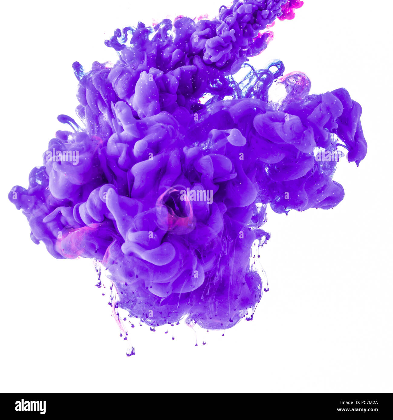 abstract design with flowing purple paint in water, isolated on white ...