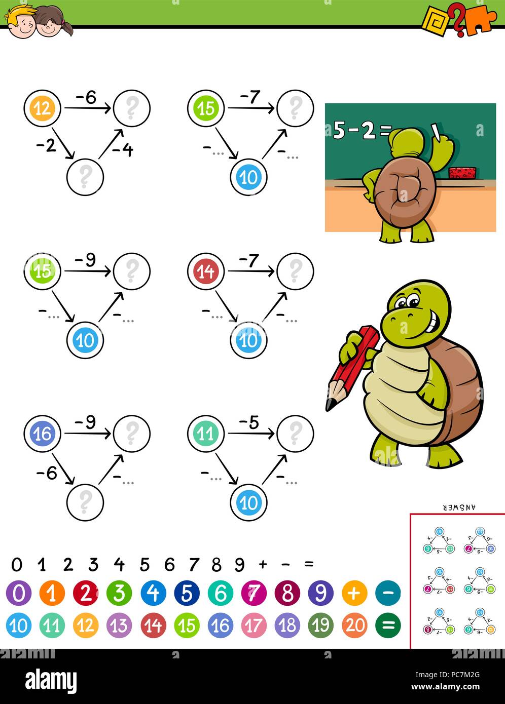 Cartoon Illustration of Educational Mathematical Subtraction Puzzle ...