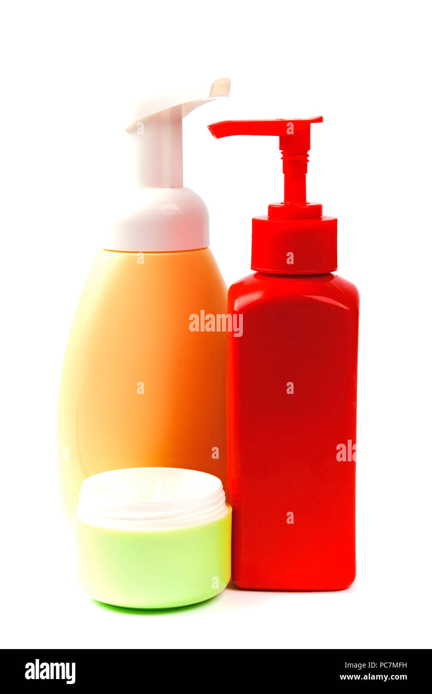 some cosmetics on white background Stock Photo - Alamy