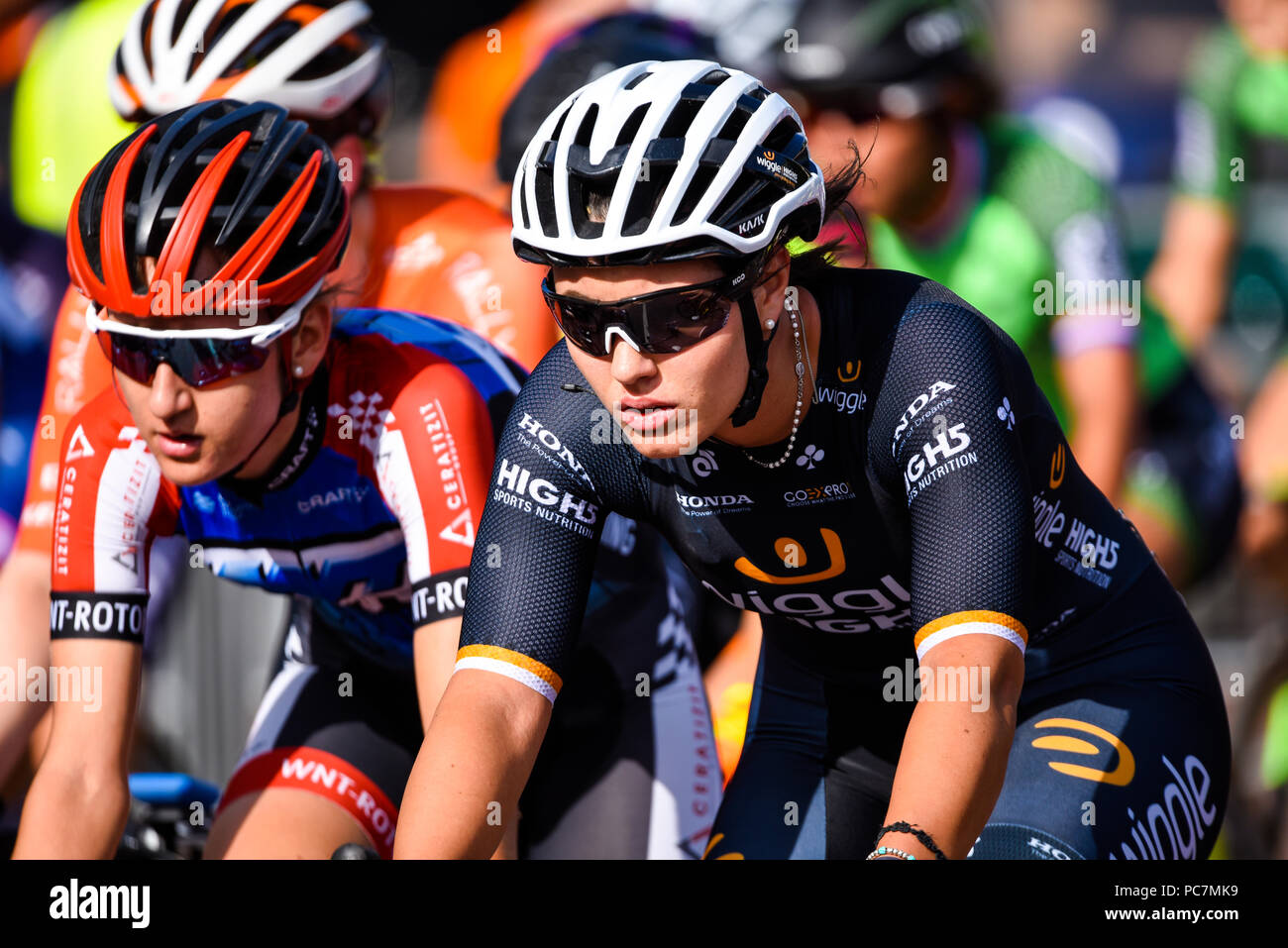Rachele Barbieri of Wiggle High5 in the peloton of Prudential ...