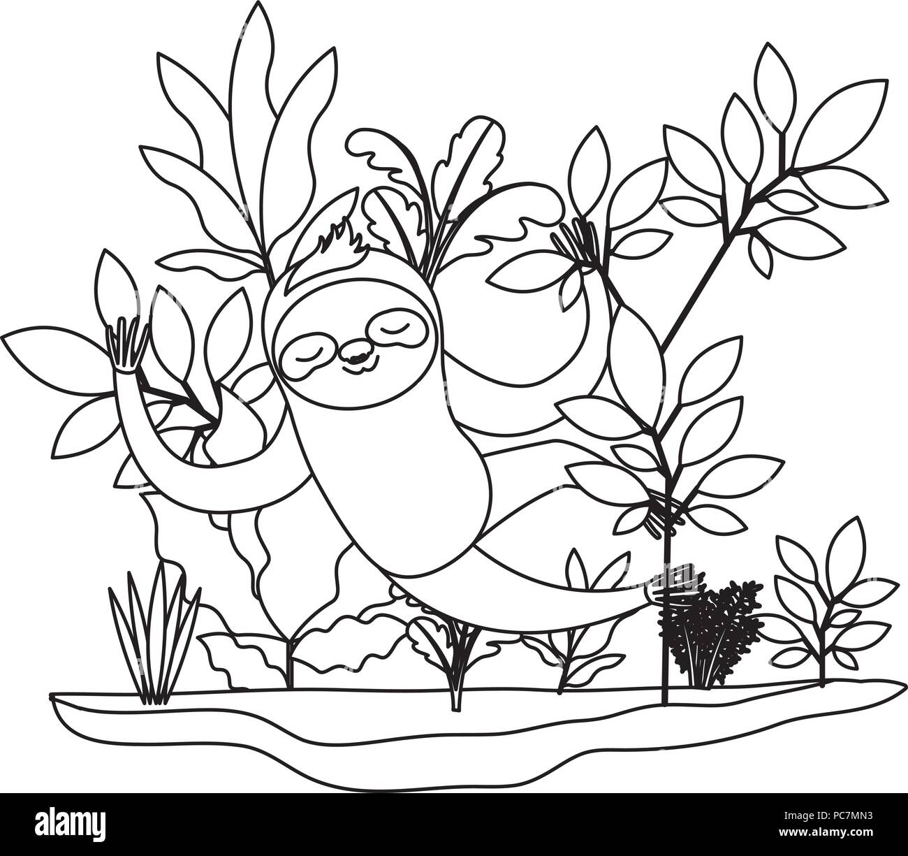 wild sloth in the jungle scene Stock Vector Image & Art - Alamy