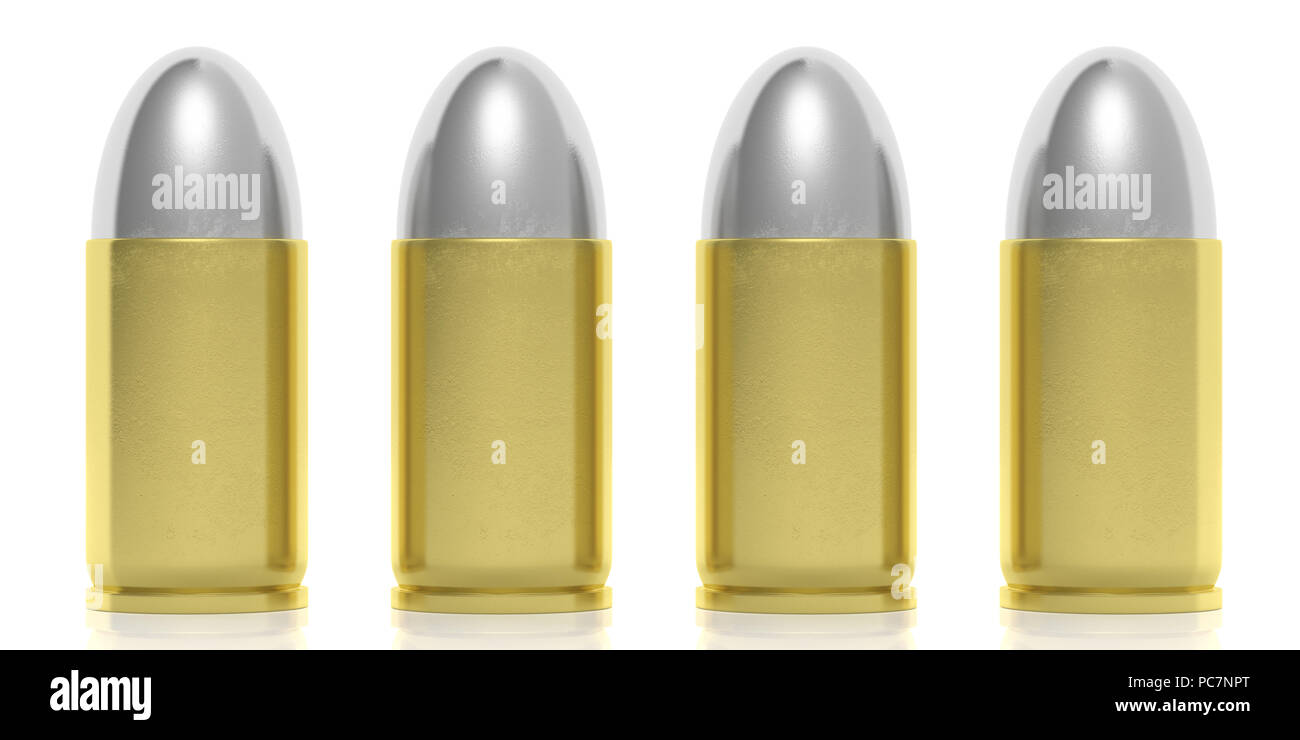 Four gold silver bullets isolated on white background. 3d illustartion ...