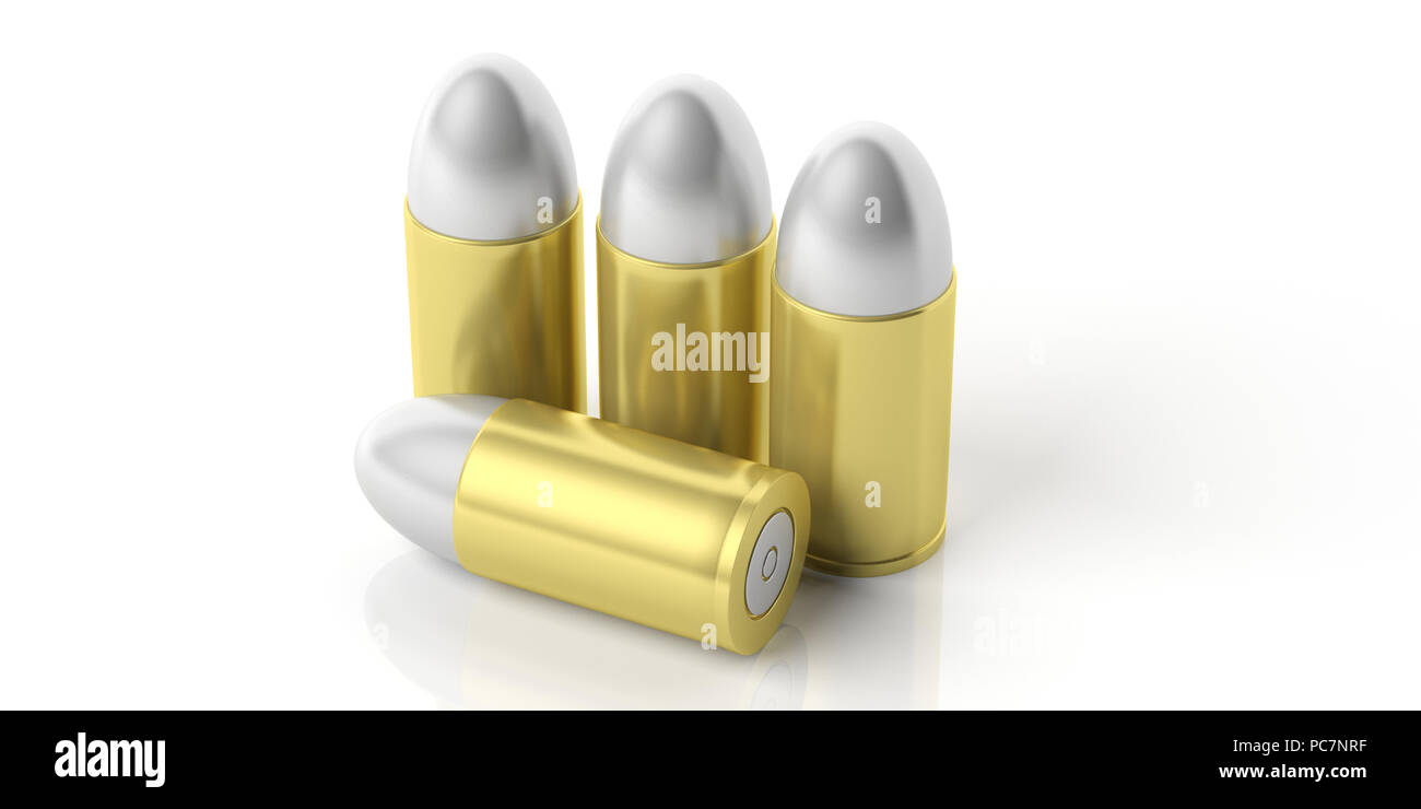 Four gold silver bullets isolated on white background. 3d illustartion ...