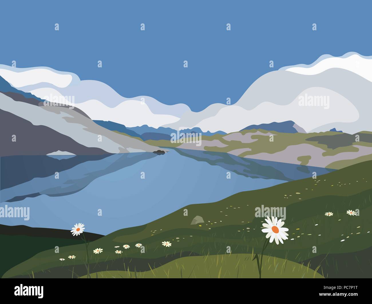 Landscape flowers lake Stock Vector Images - Alamy
