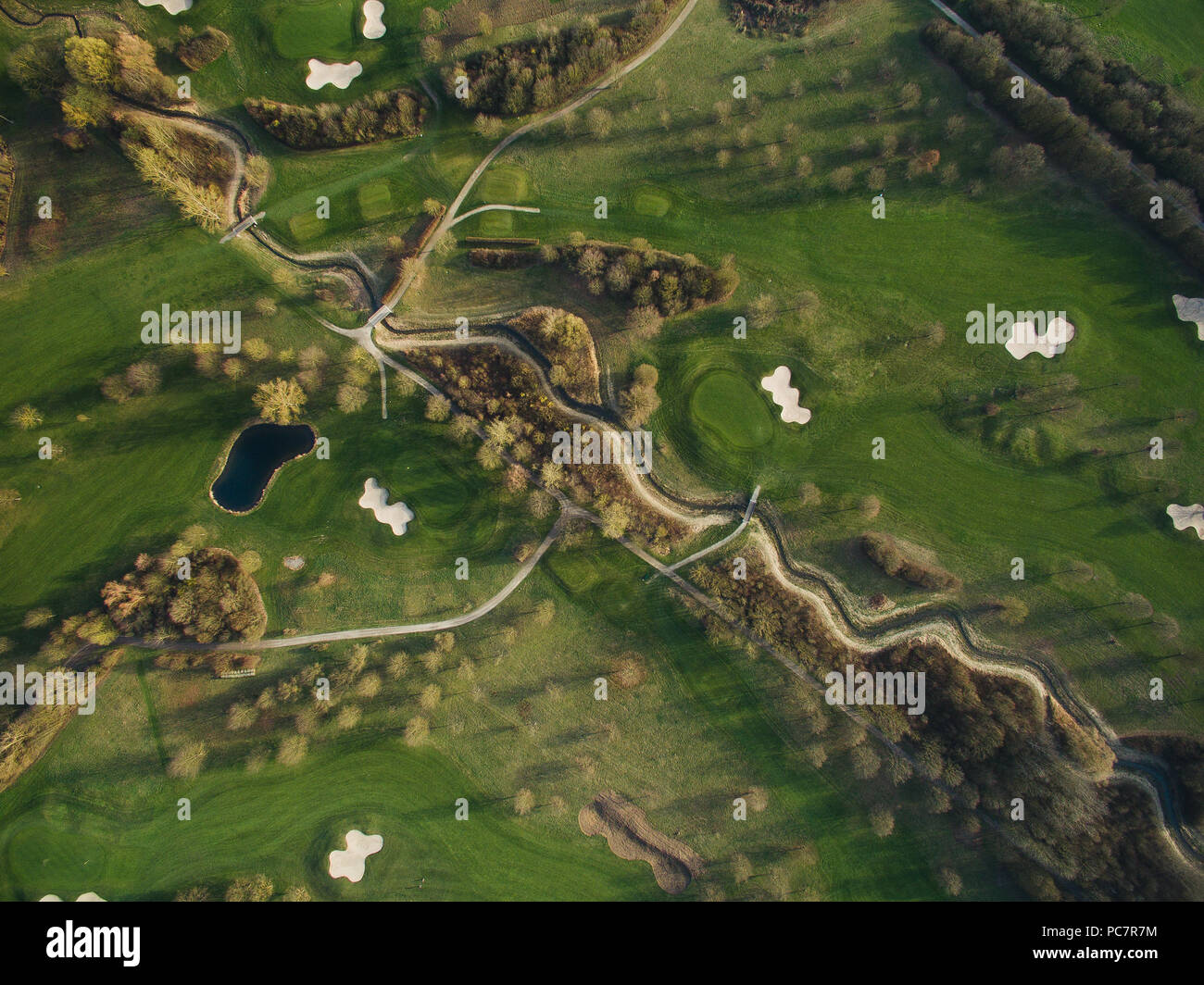Aerial view of landscape with green hills and ponds, Germany Stock ...