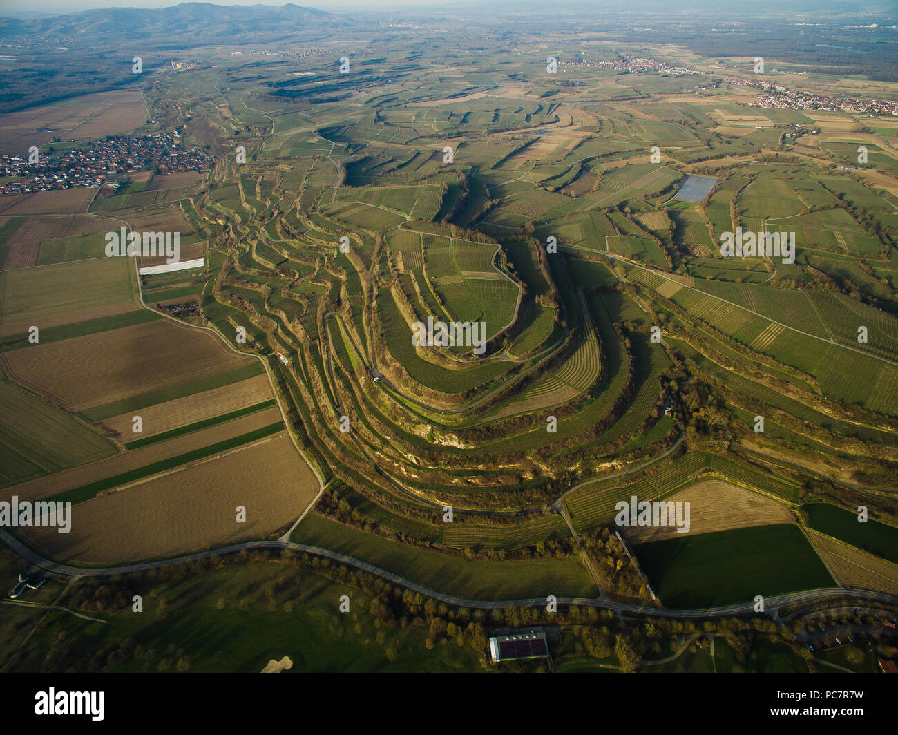 Aerial view of spectacular landscape with green fields on tiers ...