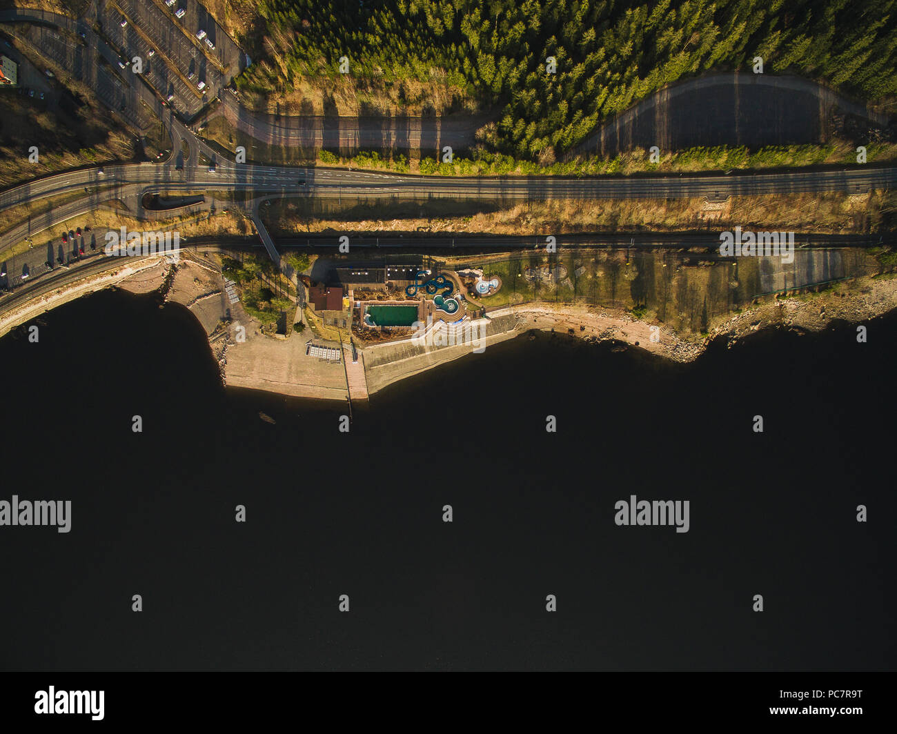 Aerial view of scenery landscape with roads and river, Germany Stock ...